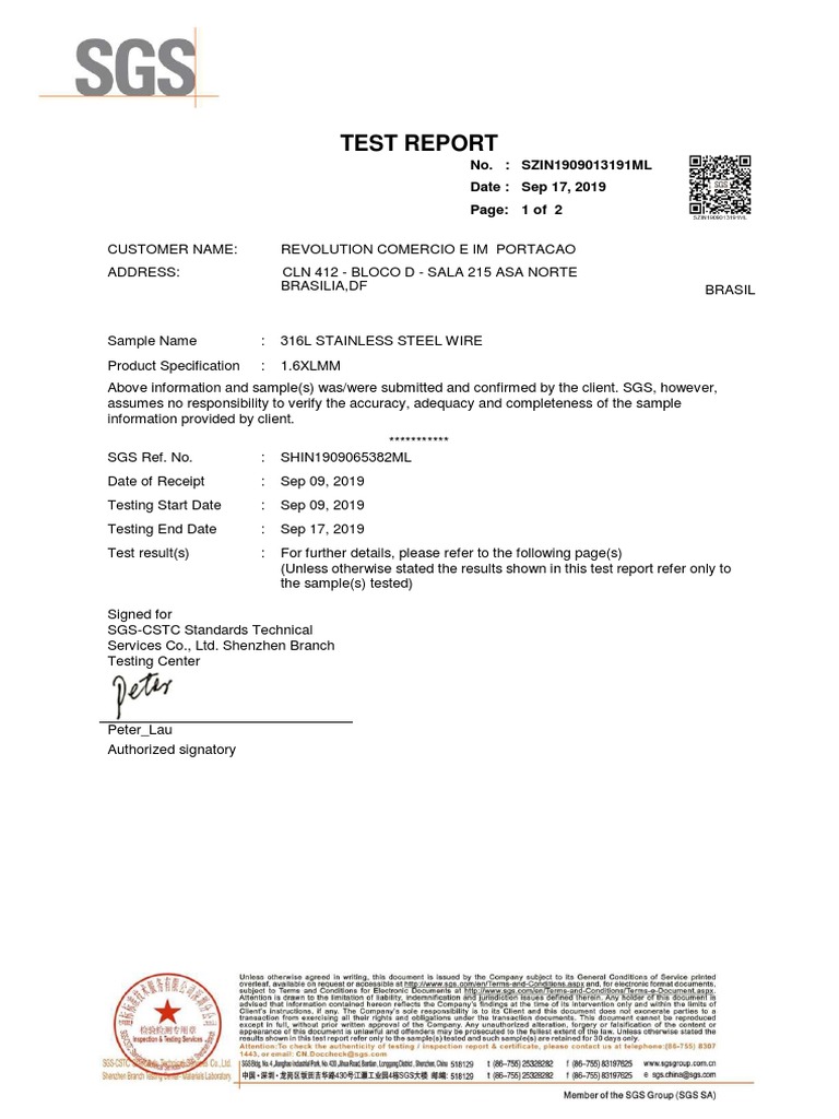 316L Stainless Steel Test Report | PDF | Methodology | Chemistry