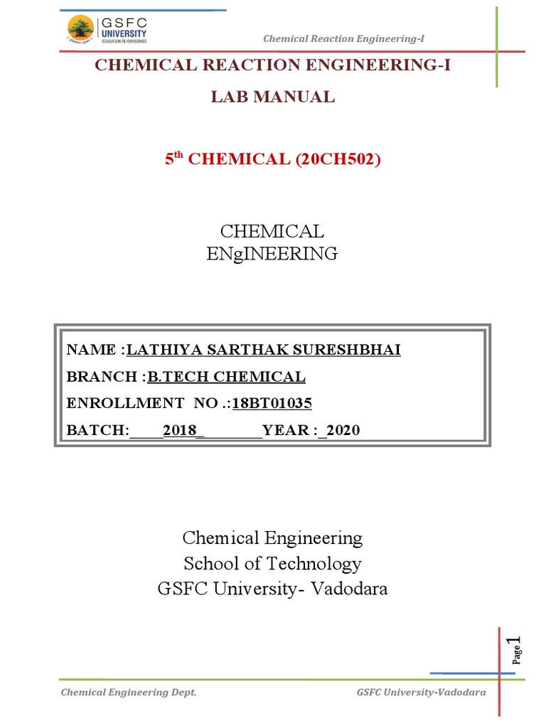 Cre Lab Manual 18bt01035 | PDF | Chemical Reactor | Activation Energy