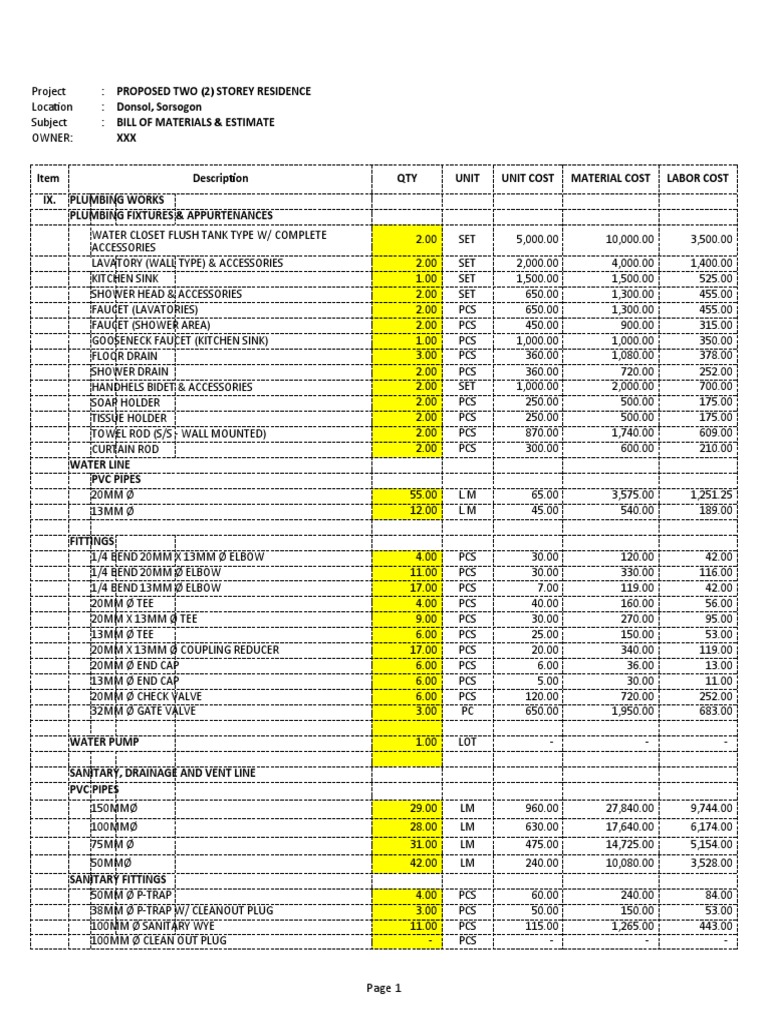 Plumbing Estimate | PDF | Home | Home Appliance