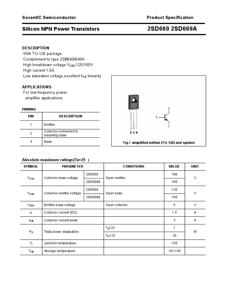 D669A | PDF | Bipolar Junction Transistor | Transistor