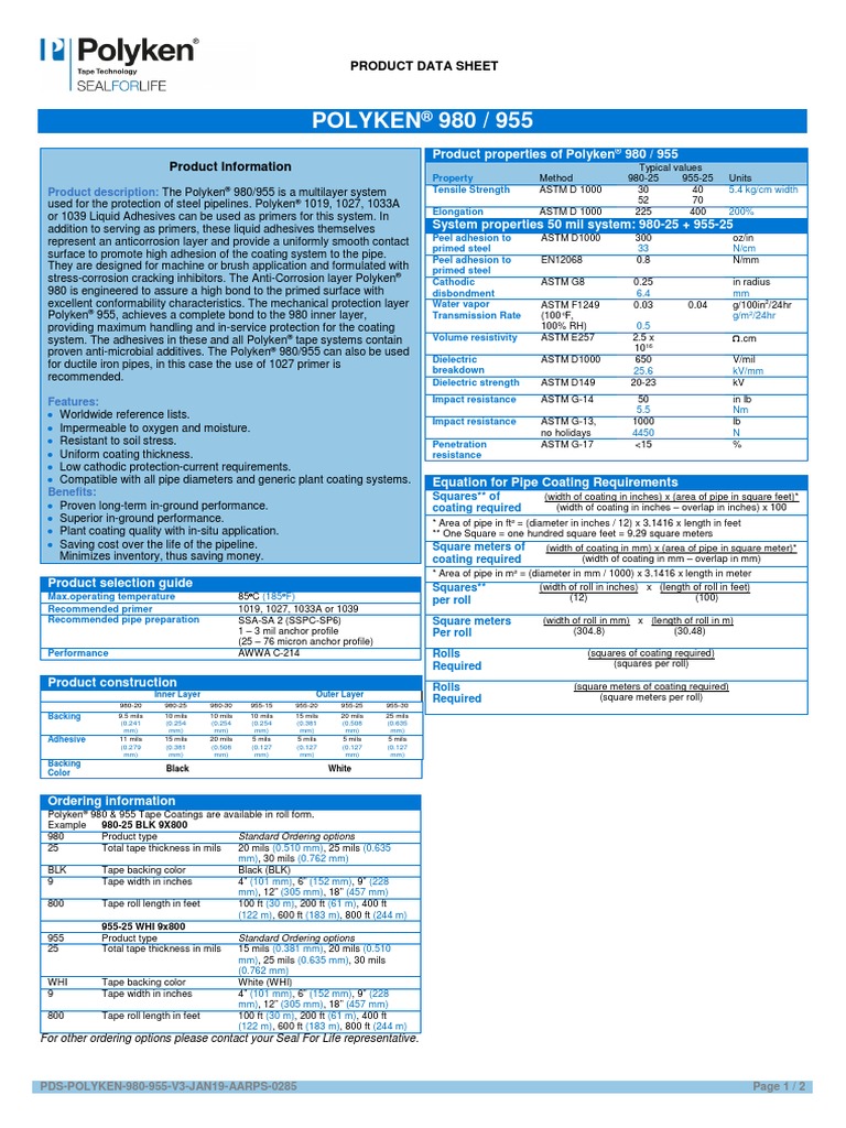 PDS Polyken 980 955 V3 Jan19 Aarps 0285 | Download Free PDF | Humidity ...