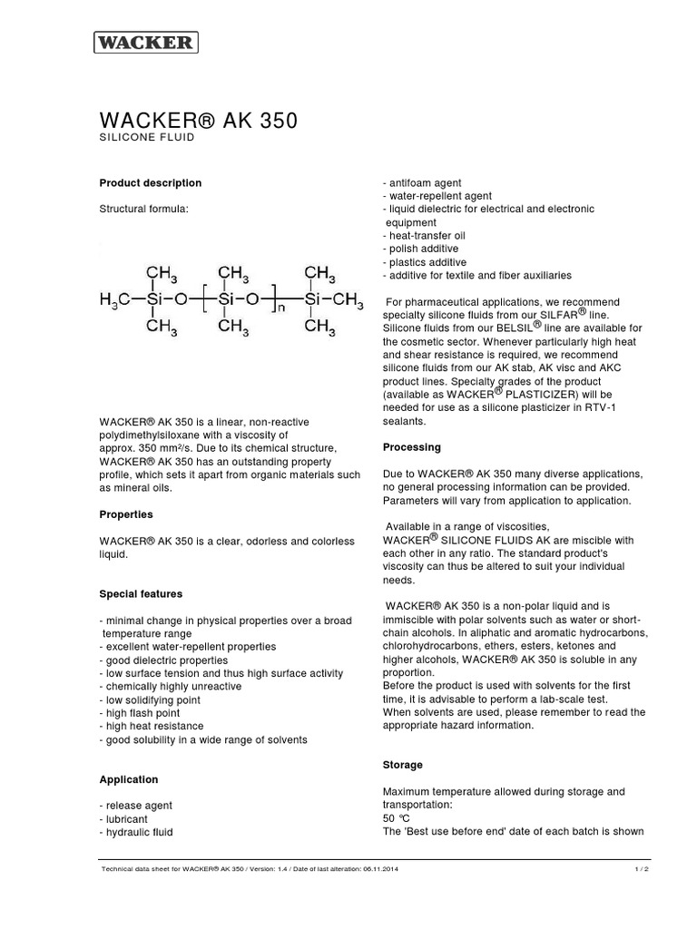 Wacker® Ak 350: Product Description | PDF | Silicone | Liquids