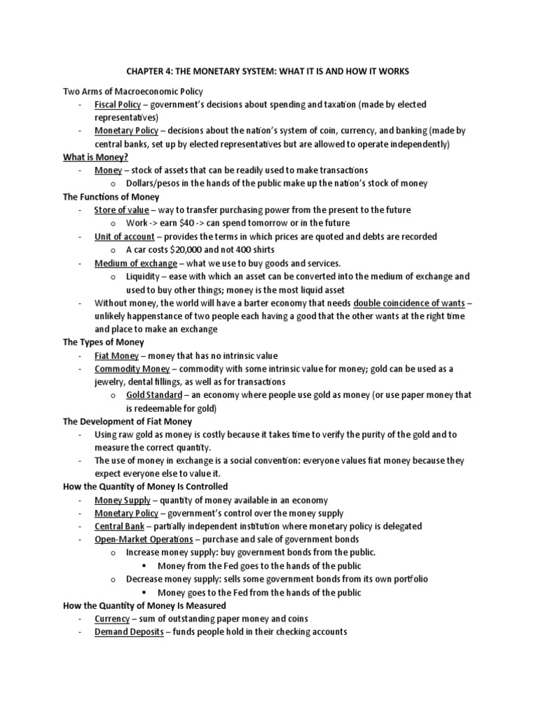 Chapter 4 The Monetary System. What It Is and How It Works | PDF ...