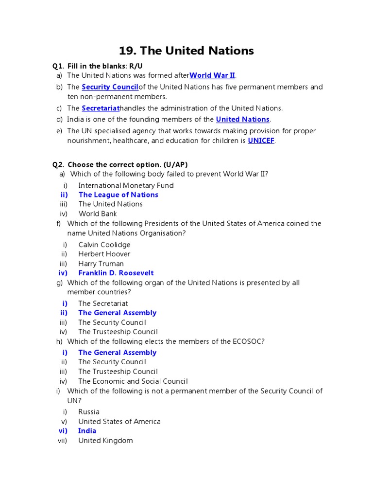 AS - Workbook - III - EVS - The United Nations | PDF | United Nations ...