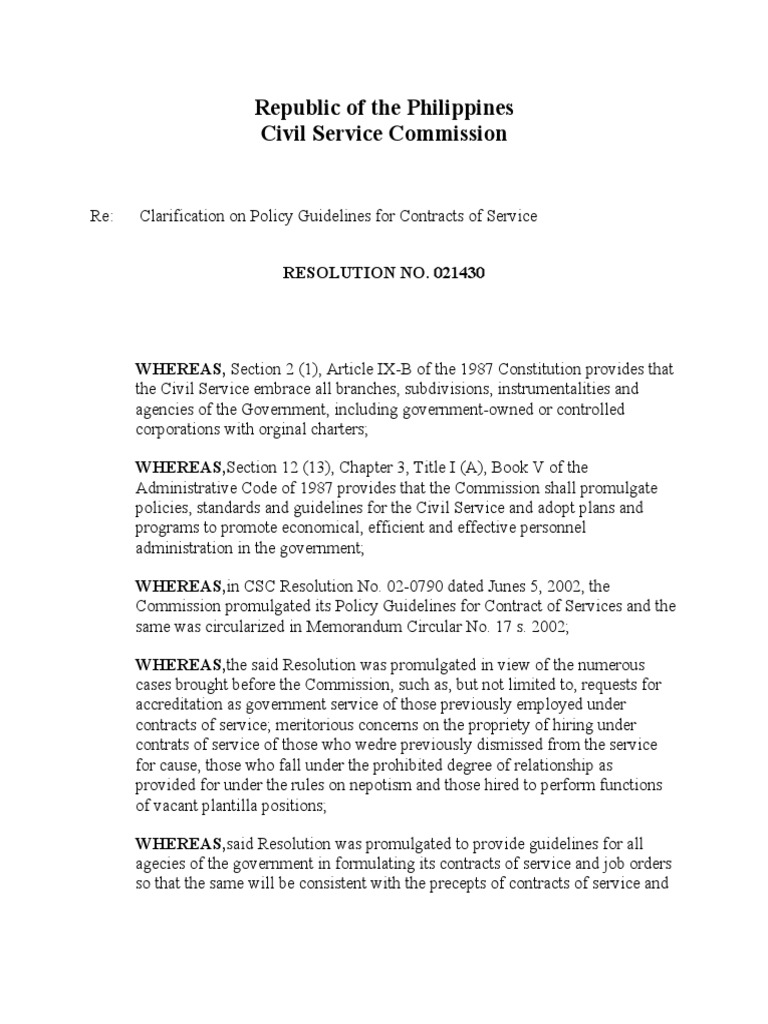 Republic of The Philippines Civil Service Commission | PDF | Civil ...