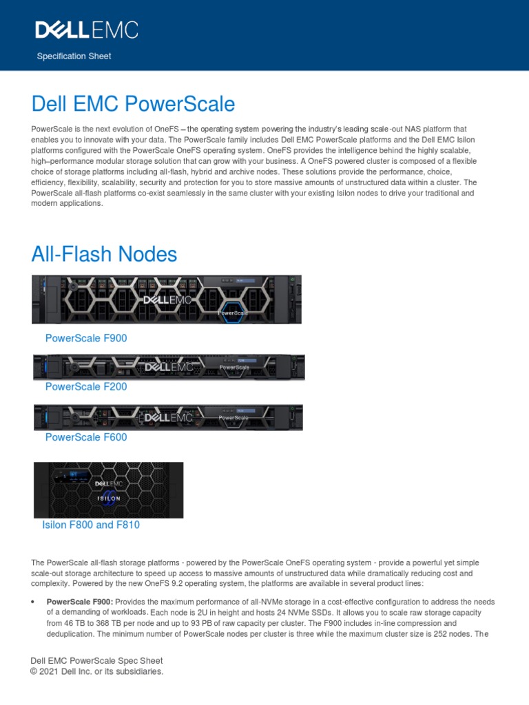 Spec Sheet Dell Emc Powerscale | PDF | Solid State Drive | Hard Disk Drive