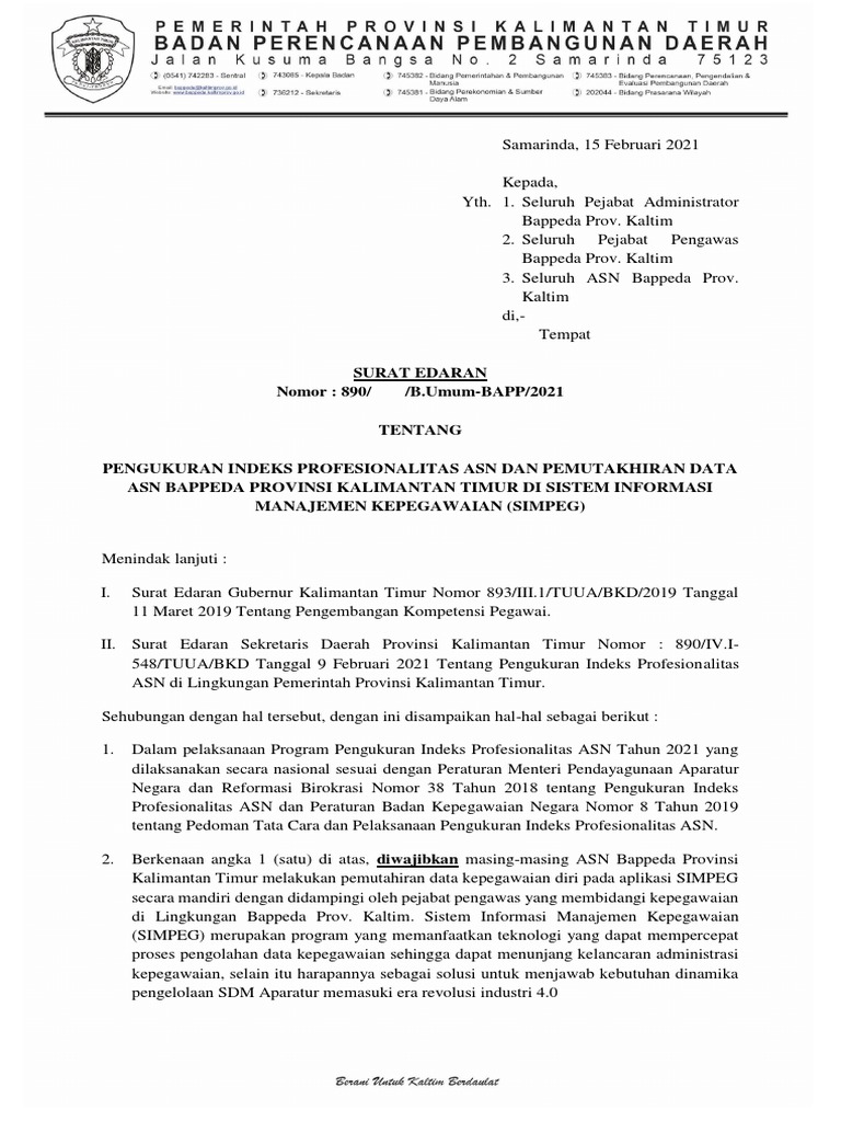 Surat Edaran Indeks Profesionalitas | PDF