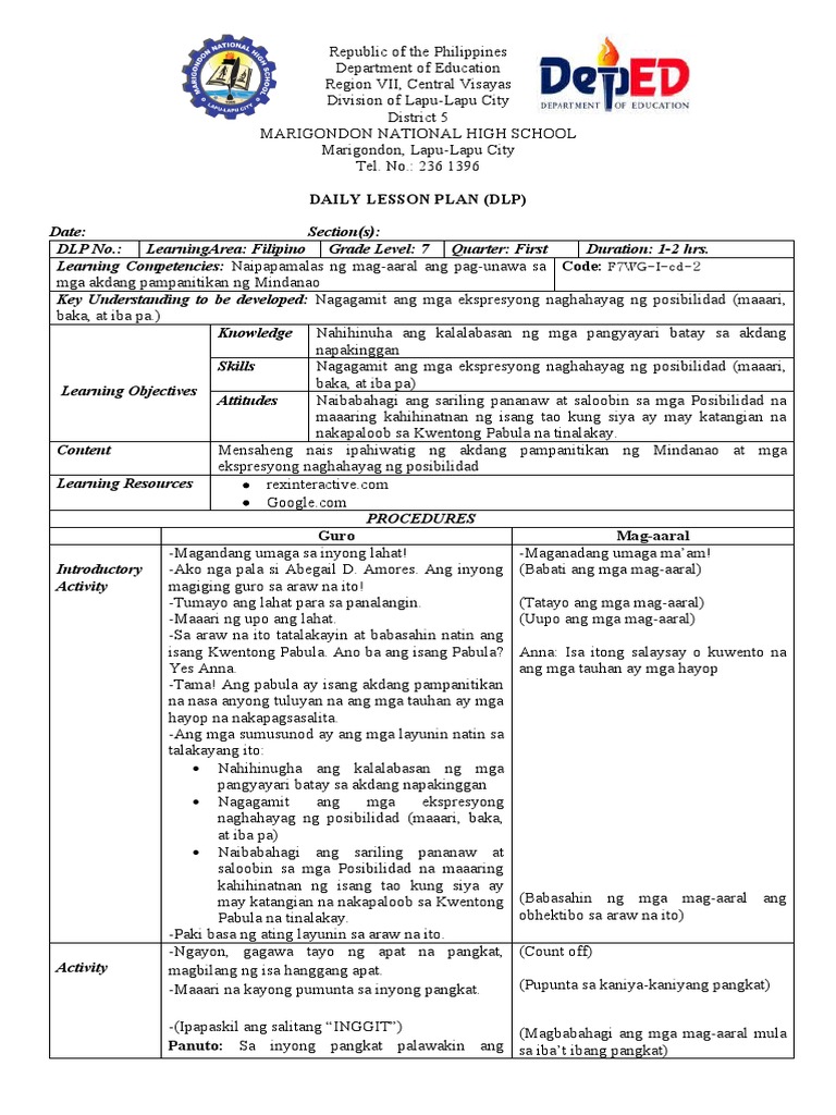 Daily Lesson Plan | PDF