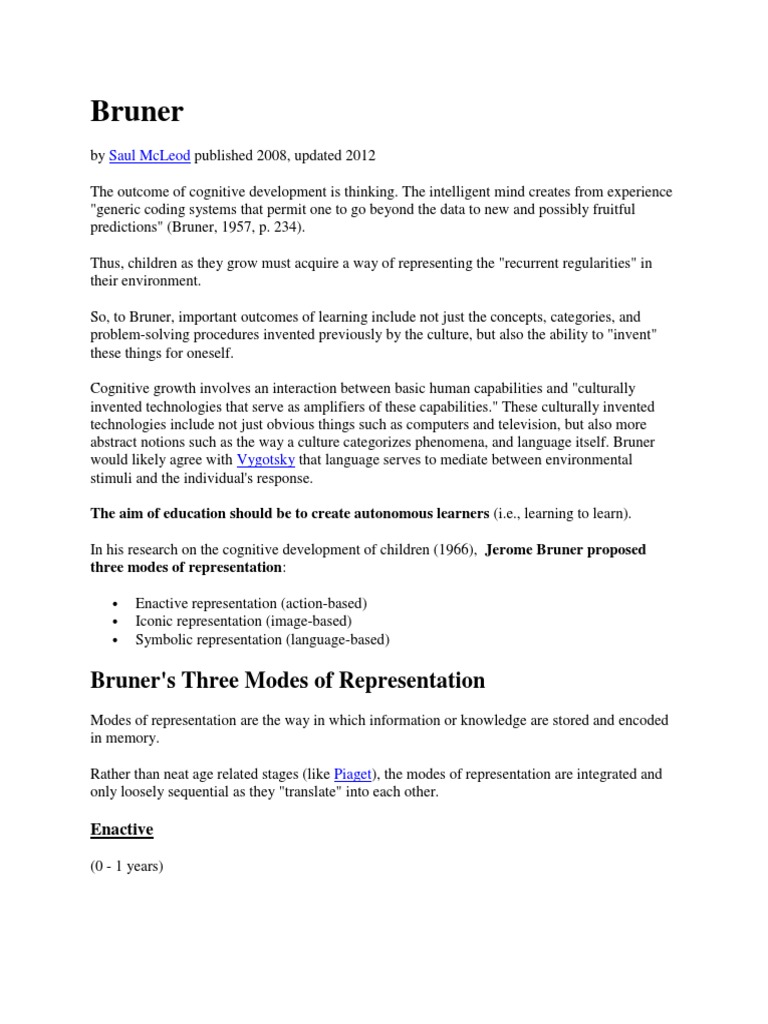 Bruner - Learning Theory in Education | PDF | Cognitive Development ...