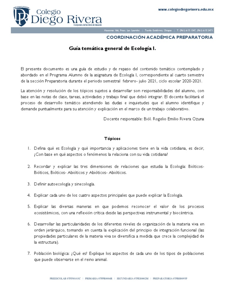 Guía de Ecología I - Feb-Jul 2021 | PDF | Ecología | Ecosistema