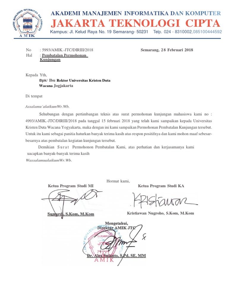 Surat Pembatalan Kunjungan | PDF