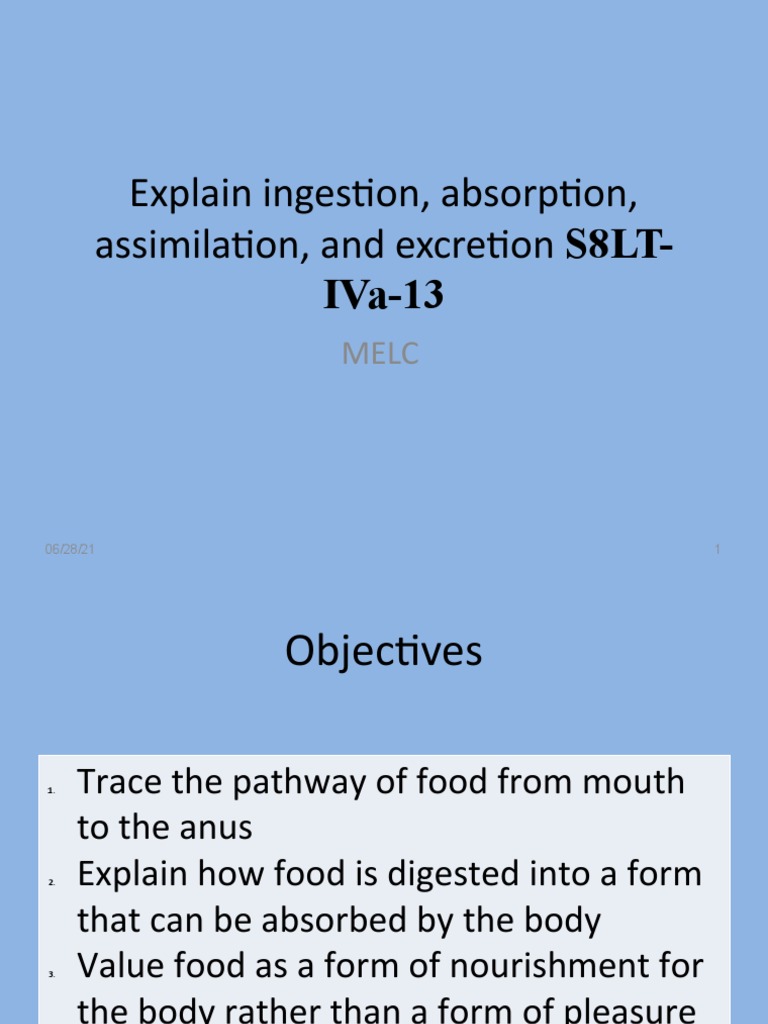 Explain Ingestion, Absorption, Assimilation, and Excretion S8LT | PDF ...