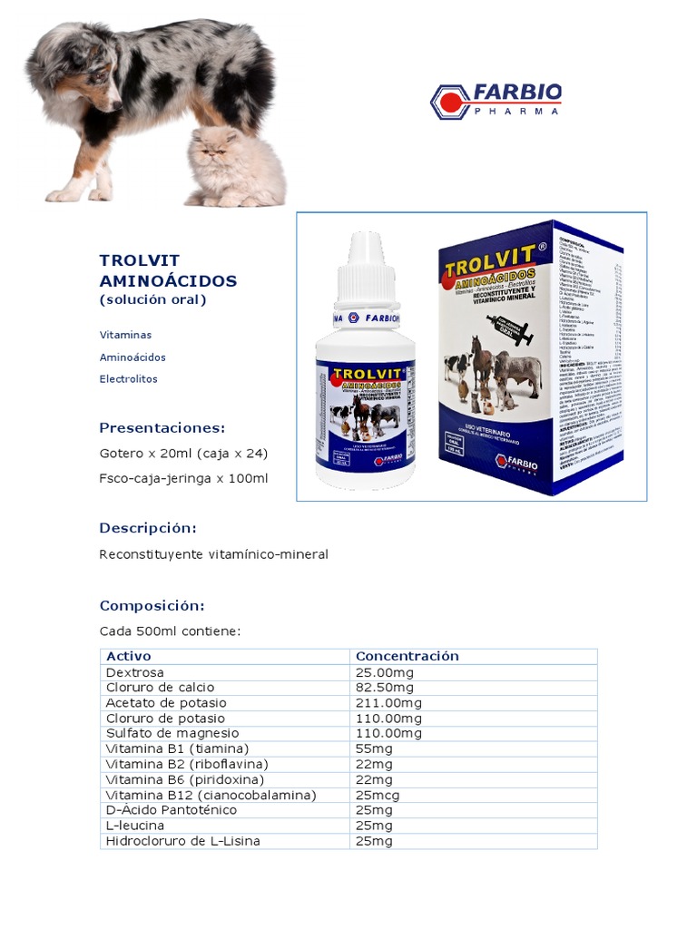 Ficha Tecnica TROLVIT AMINOACIDOS | PDF | Metabolismo | Vitamina