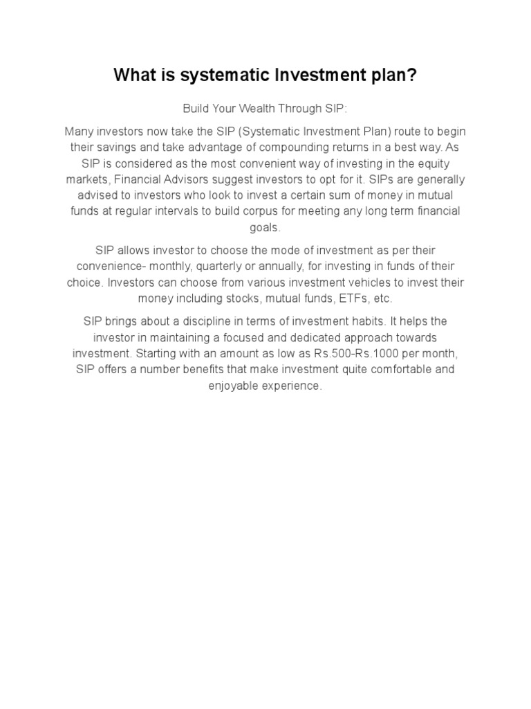 What Is Systematic Investment Plan | PDF