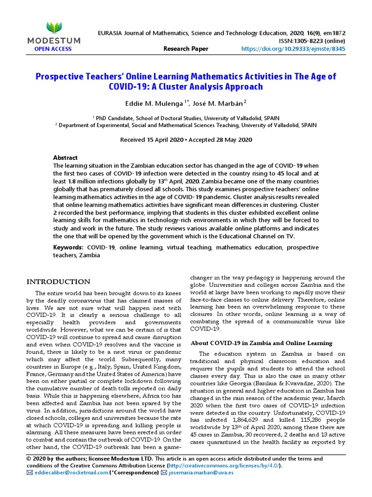 Prospective Teachers' Online Learning Mathematics Activities in The Age ...