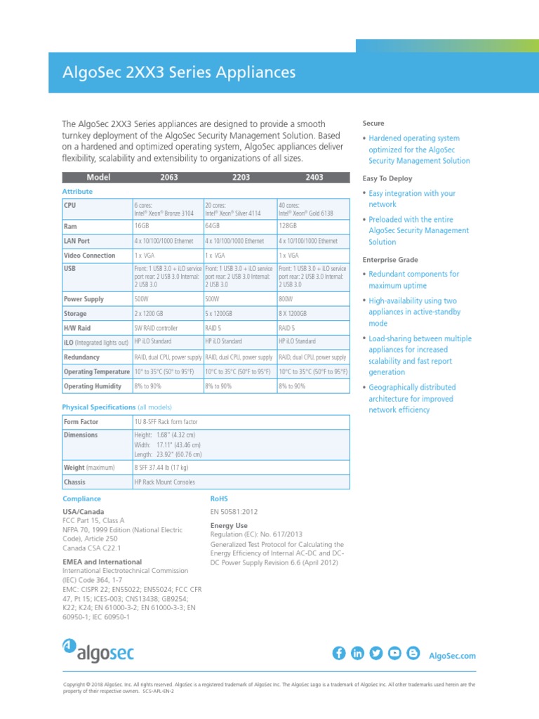AlgoSec Appliance Specifications WEB | PDF | Usb | Ethernet