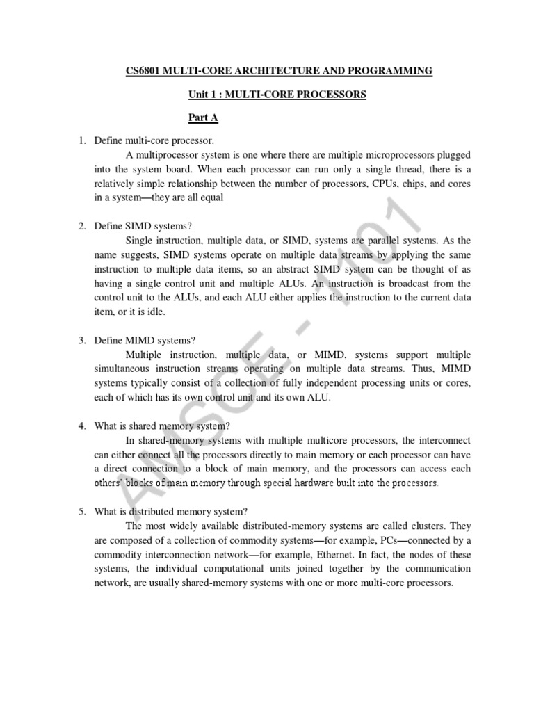 CS6801 MULTI CORE ARCHITECTURE AND PROGRAMMING - Watermark | PDF | Multi Core Processor ...