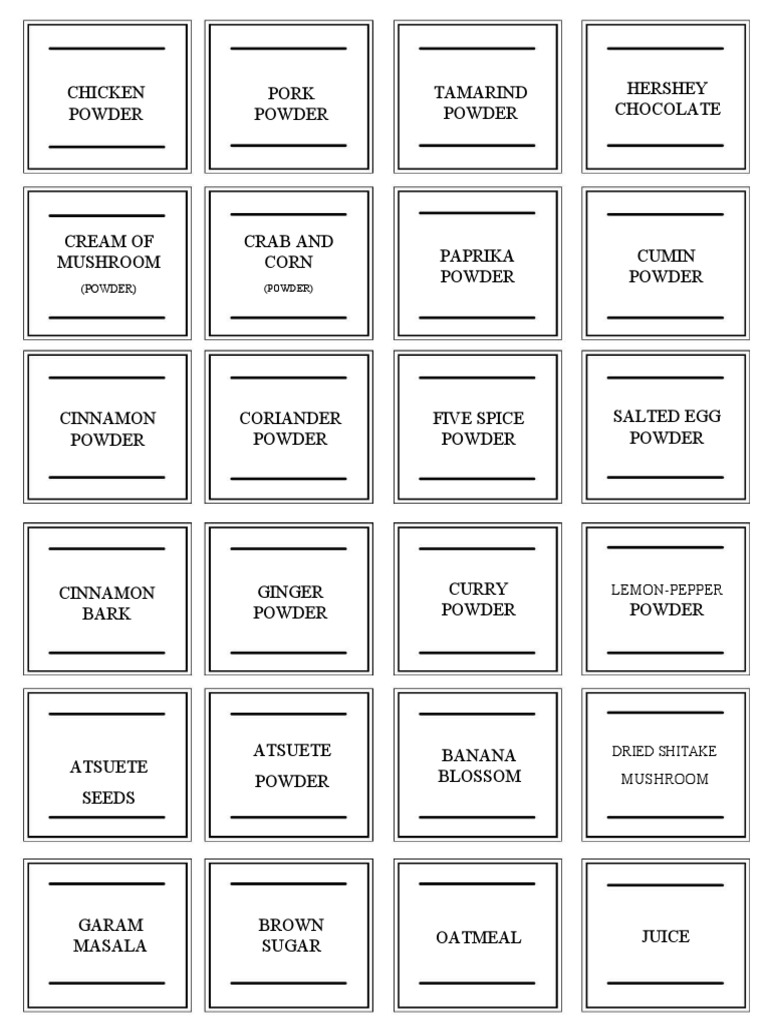 Kitchen Condiments Label | PDF