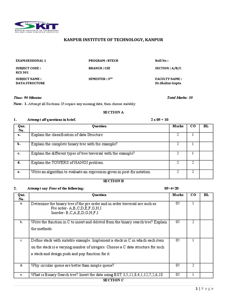 First Sessional Paper Format | PDF | Algorithms | Algorithms And Data Structures