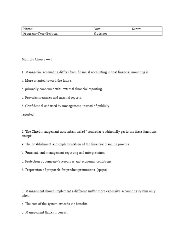 MANACC Lesson 1 Introduction To Managerial Accounting Reviewer 1 | PDF | Management Accounting ...