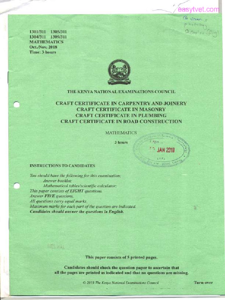 2018 Nov KNEC Exam Past Papers | PDF