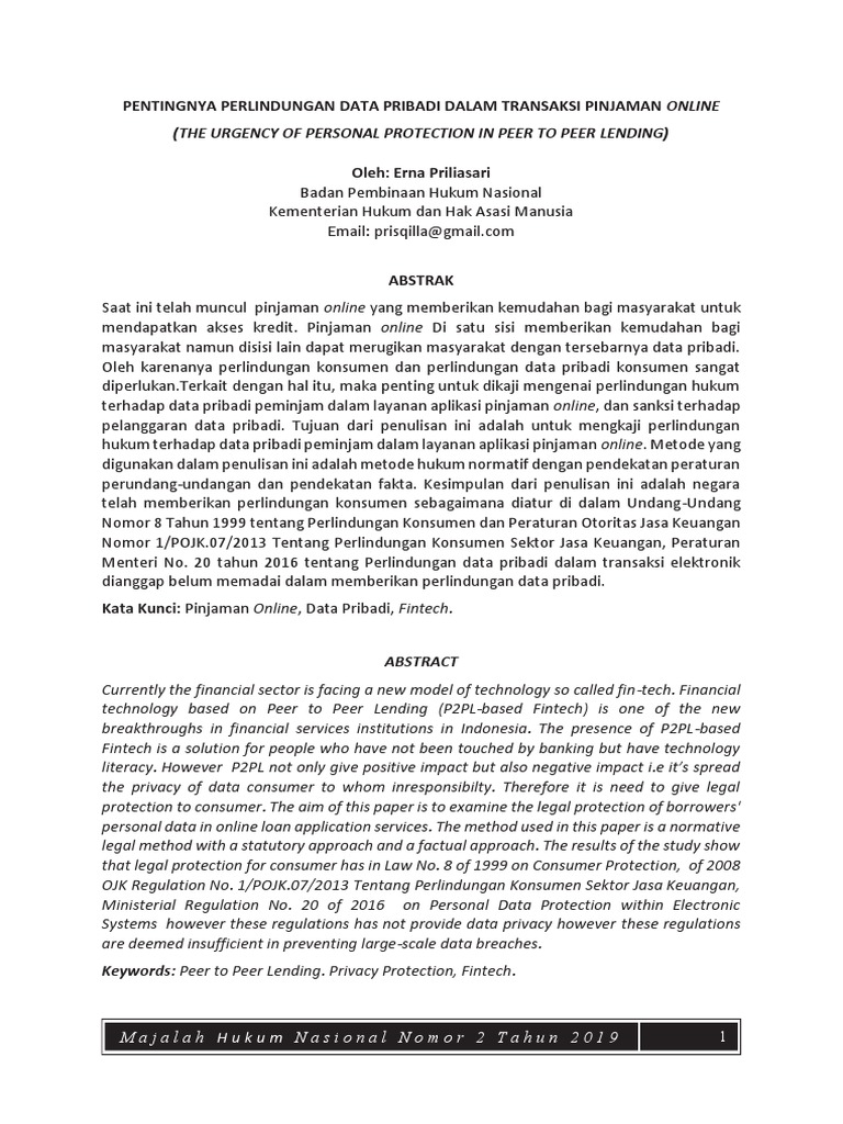 Perlindungan Data Pribadi Pinjaman Online | PDF