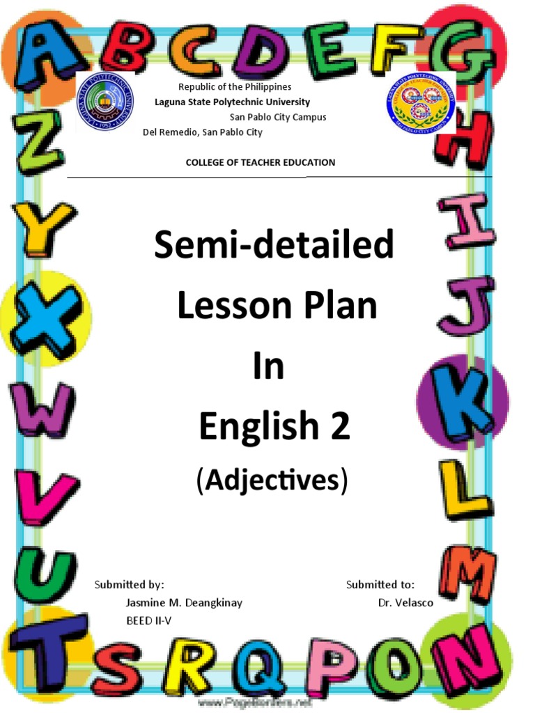 Semi-Detailed Lesson Plan in English 2: (Adjectives) | PDF | Adjective ...