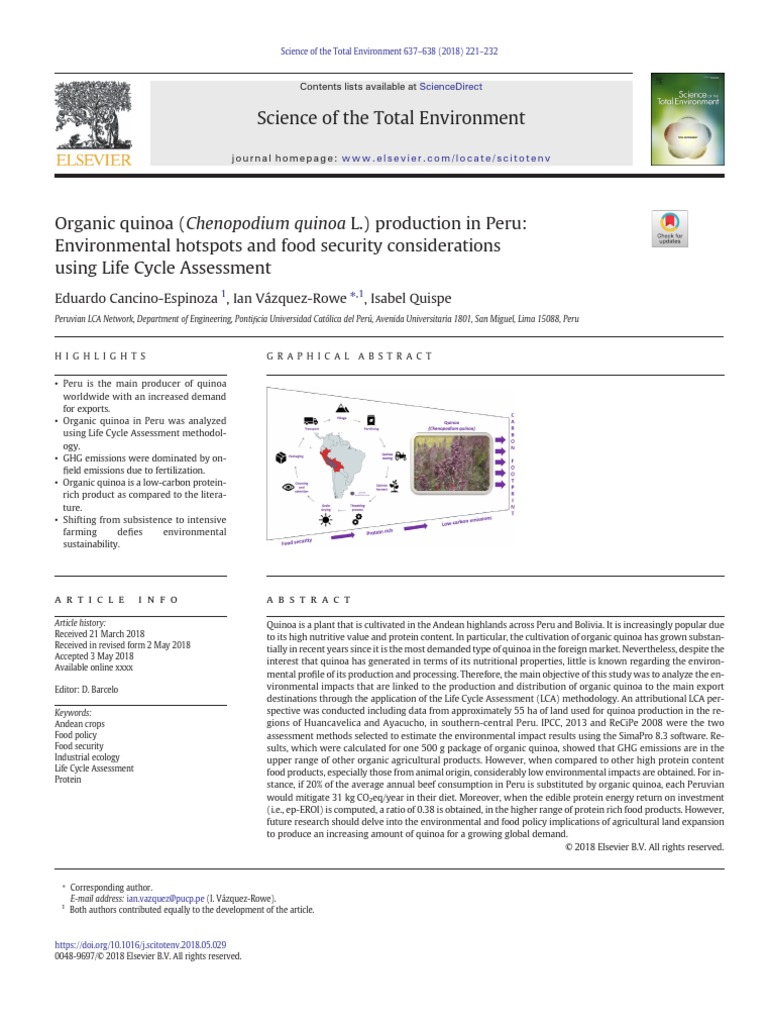 Organic Quinua Production | PDF | Life Cycle Assessment | Quinoa