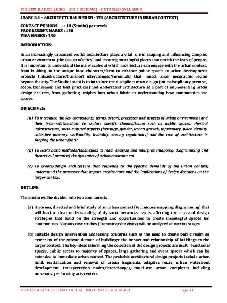 VTU B.Arch Urban Design Syllabus 2021 | PDF | Project Management | Science