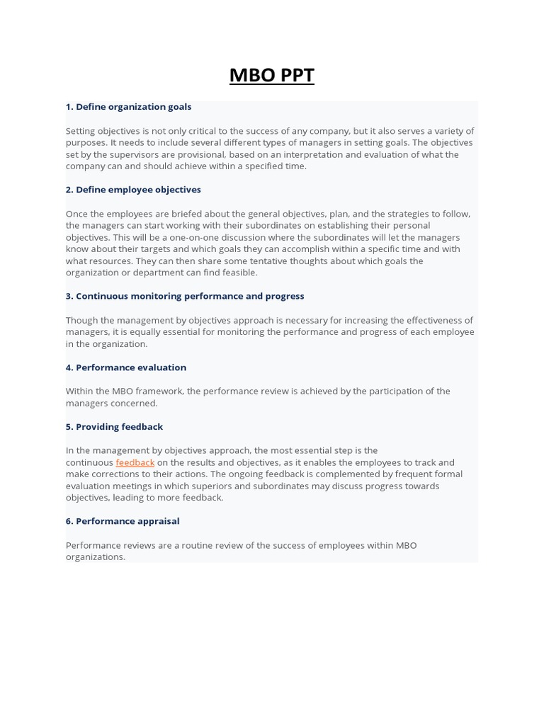 Management by Objectives Overview | PDF | Performance Appraisal | Goal ...