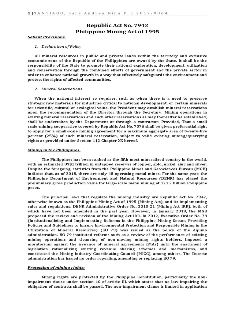 Republic Act No. 7942 Philippine Mining Act of 1995 | PDF | Mining ...