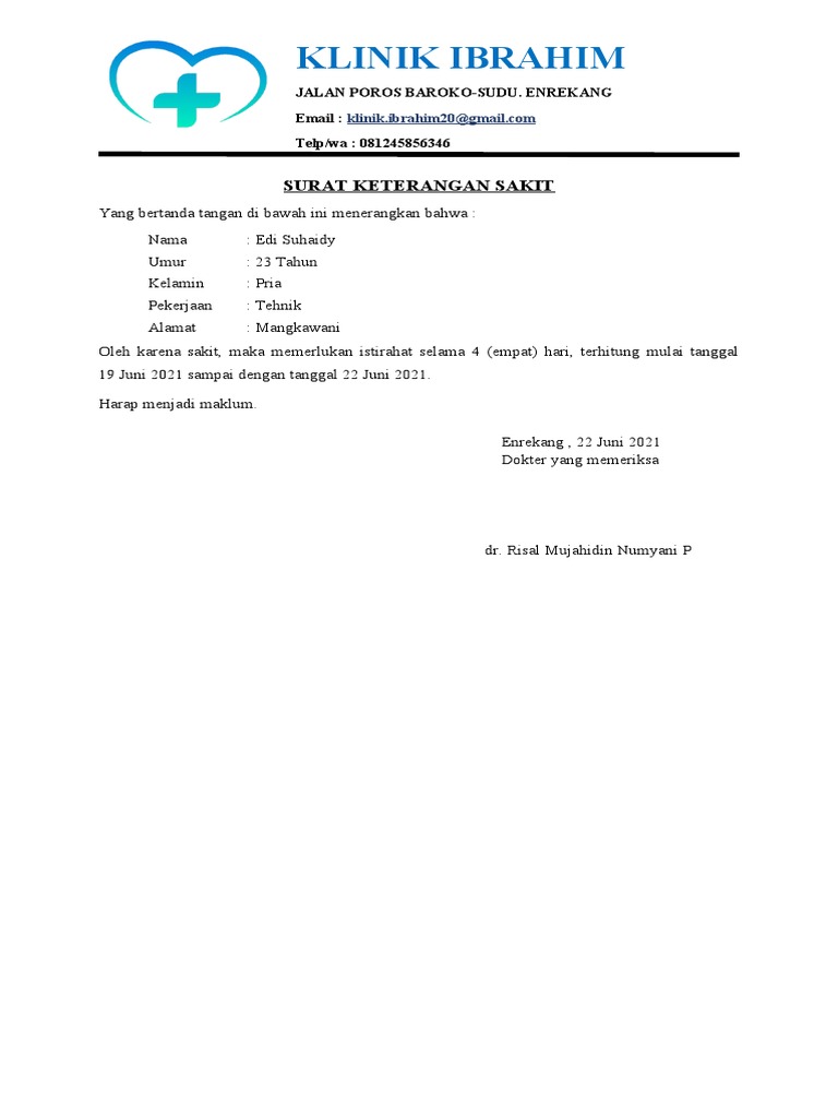 Format Surat Sakit Klinik Ibrahim | PDF