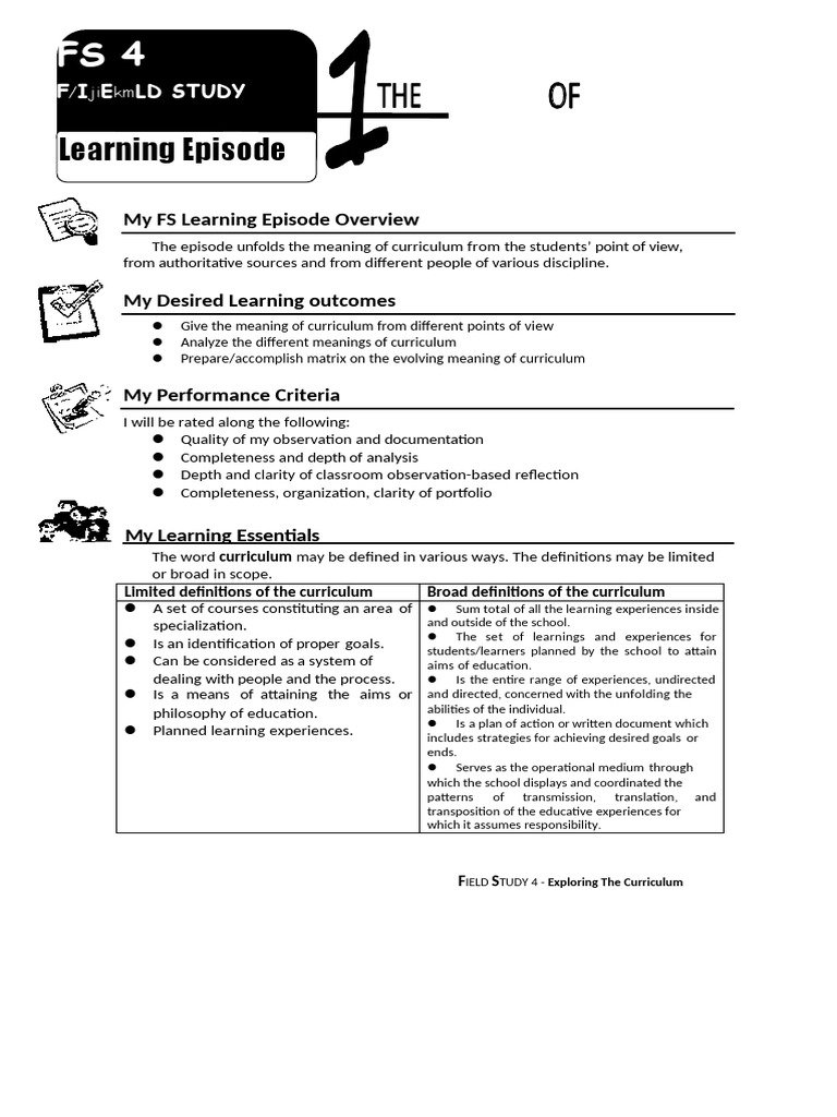My FS Learning Episode Overview | PDF | Curriculum | Teachers