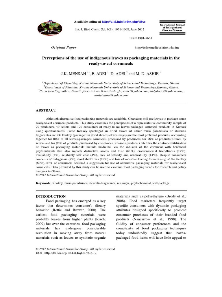 Perceptions of The Use of Indigenous Leaves As Packaging Materials in ...