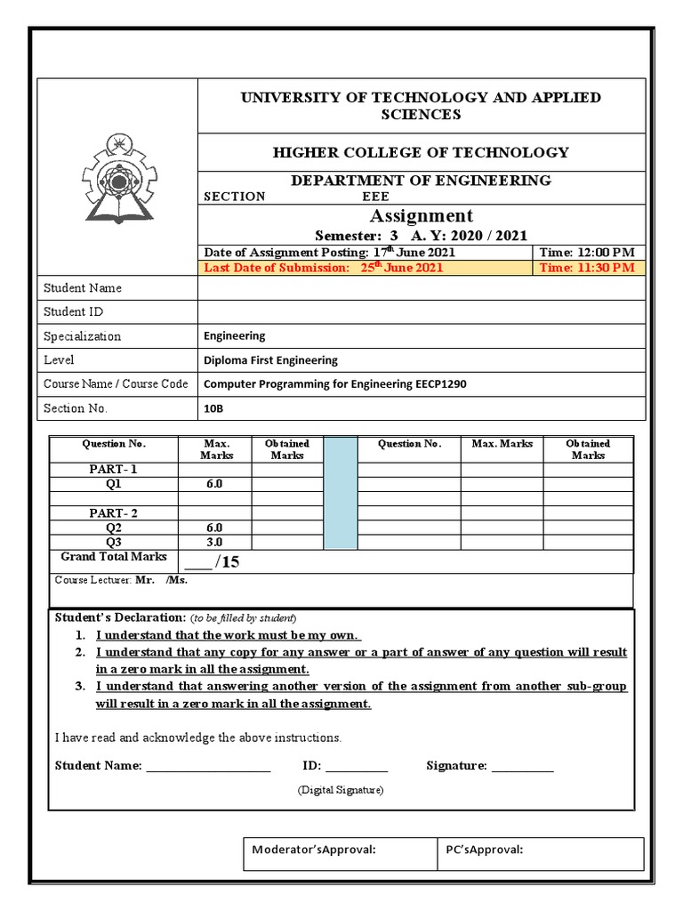 Assignment: University of Technology and Applied Sciences Higher ...