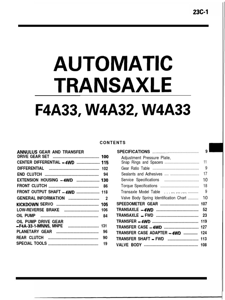 Automatic Transaxle: F4A33, W4A32, W4A33 | PDF | Automatic Transmission ...