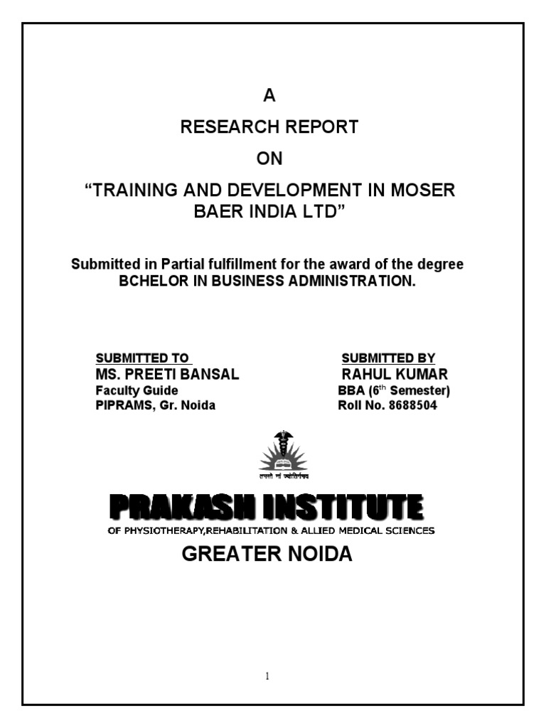 Training and Development in Moser Baer India LTD HR 2017 | PDF ...
