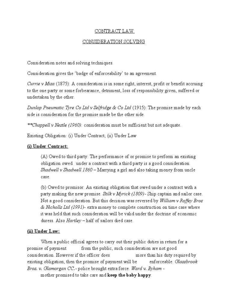 Understanding the Key Concepts of Consideration in Contract Law | PDF ...