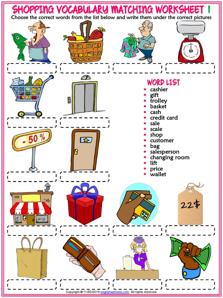 Shopping Vocabulary Esl Matching Exercise Worksheets | PDF | Services ...