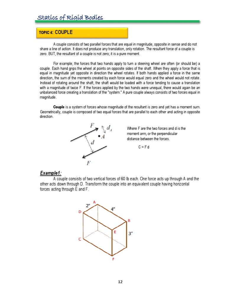 Statics of Rigid Bodies:: Couple | PDF