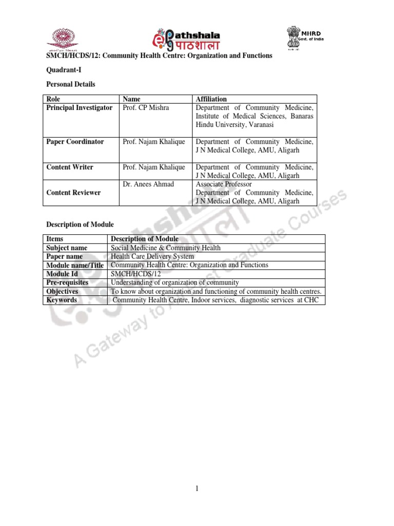 Community Health Centre Organization and Functions | PDF | Doctor Of ...