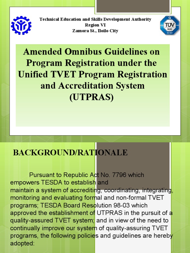 Amended Omnibus Guidelines On Program Registration Under The Unified ...