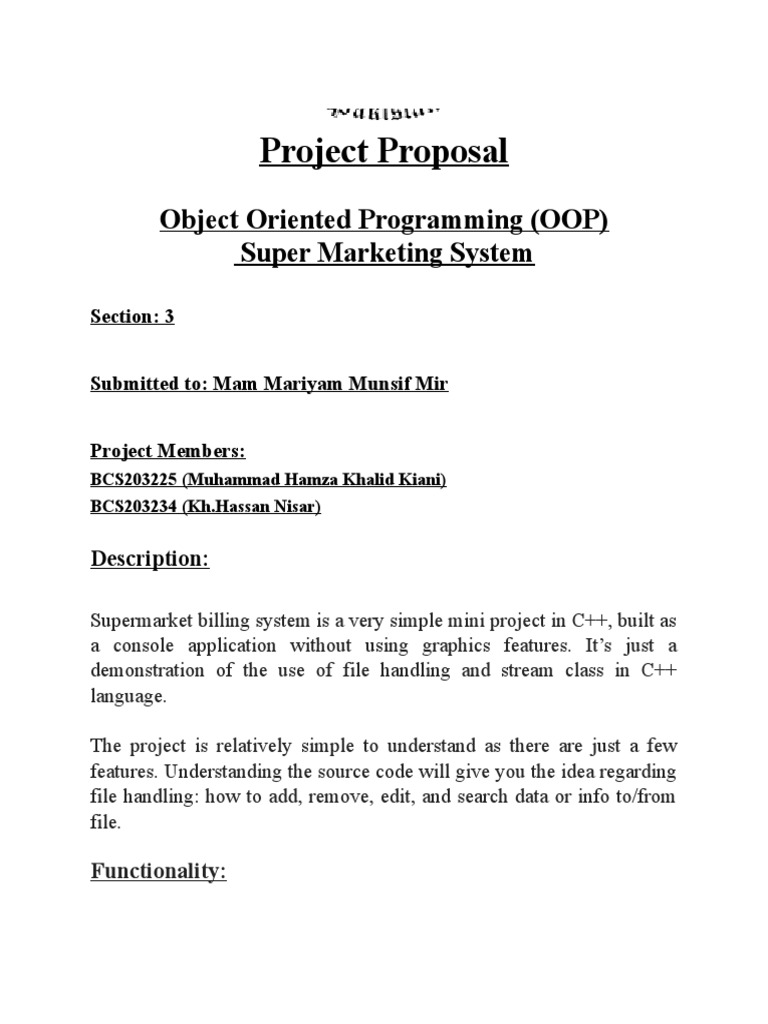 Project Proposal: Object Oriented Programming (OOP) Super Marketing ...