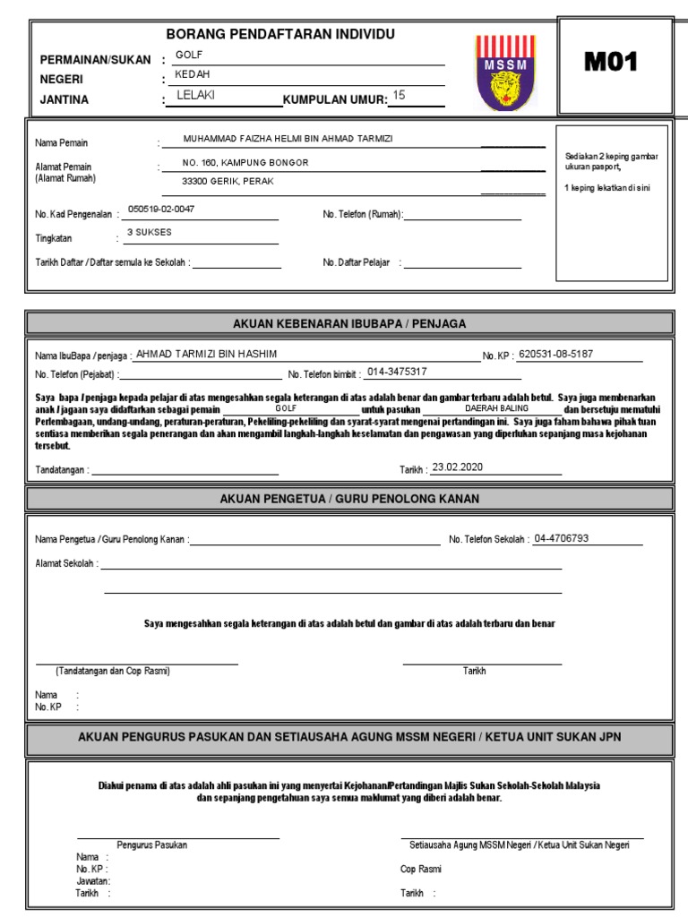 Borang-M01 (FAIZHA) | PDF