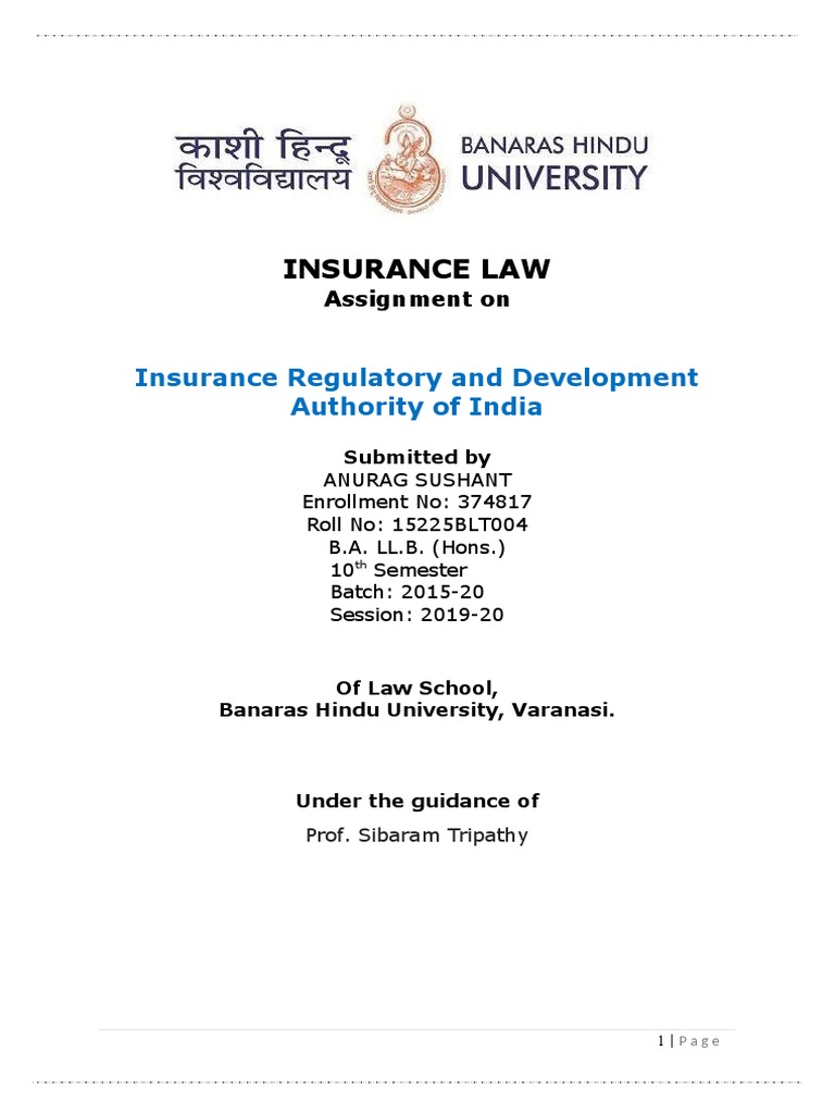 Insurance Law Assignment - Anurag Sushant | PDF | Financial Services ...