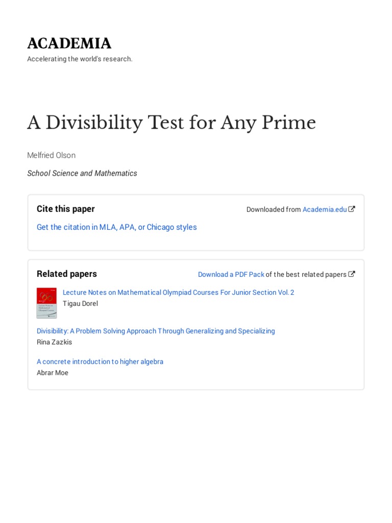 Divisibility Test for Any Prime Number | PDF | Number Theory | Teaching ...