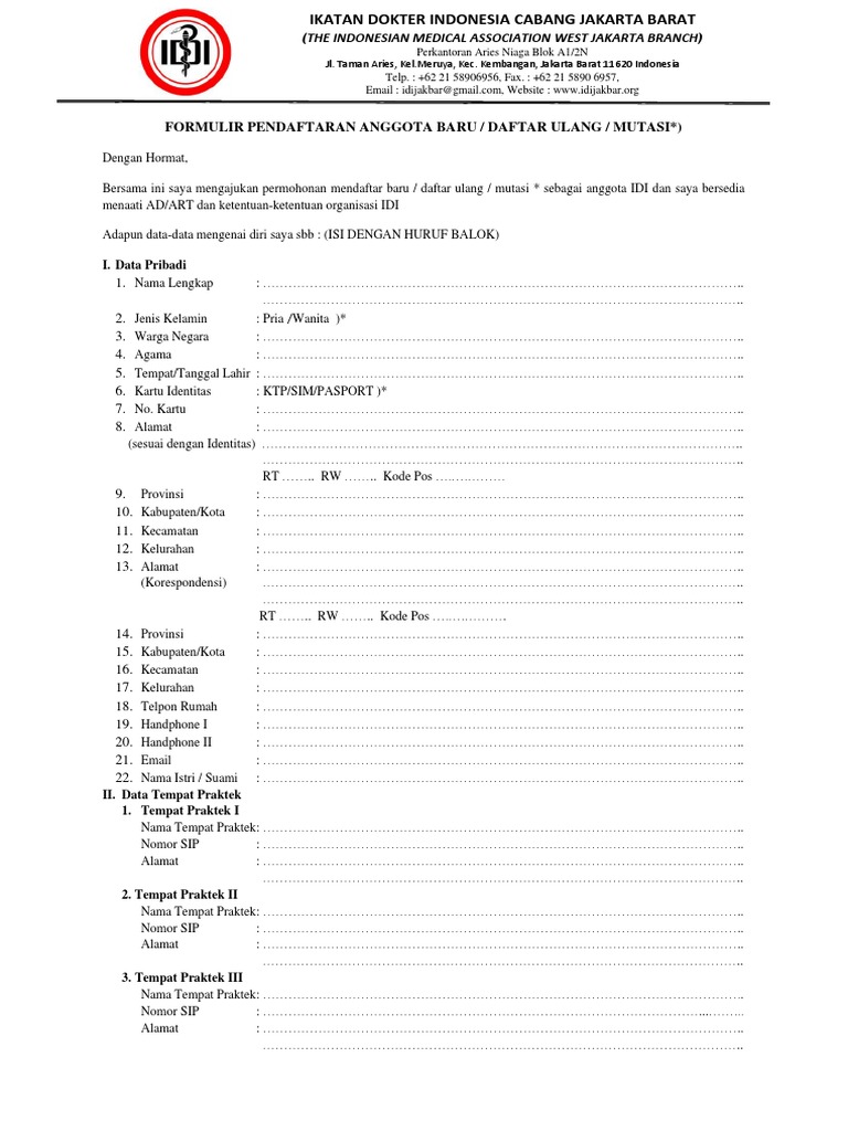 Form Baru Kta Idi Jakbar 2019 | PDF