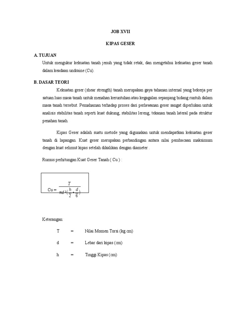 Kekuatan Geser Tanah dengan Kipas Geser | PDF