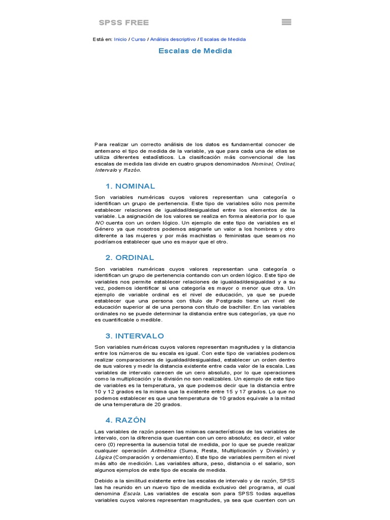 Escalas de Medida - Nominal Ordinal Intervalo y Razón - Curso de Spss ...