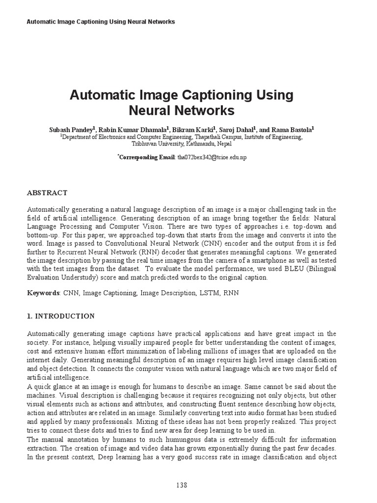 Automatic Image Captioning Using Neural Networks | PDF | Computer ...